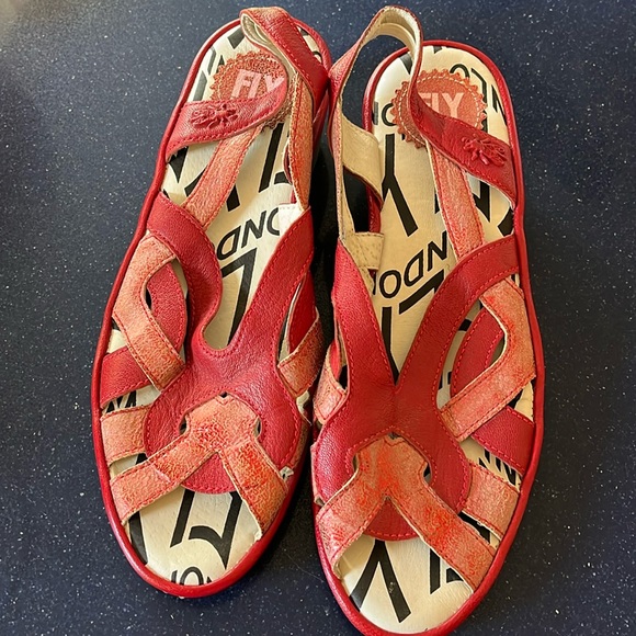 Shoes | Fly London Red Wedge Sandals 398 | Poshmark